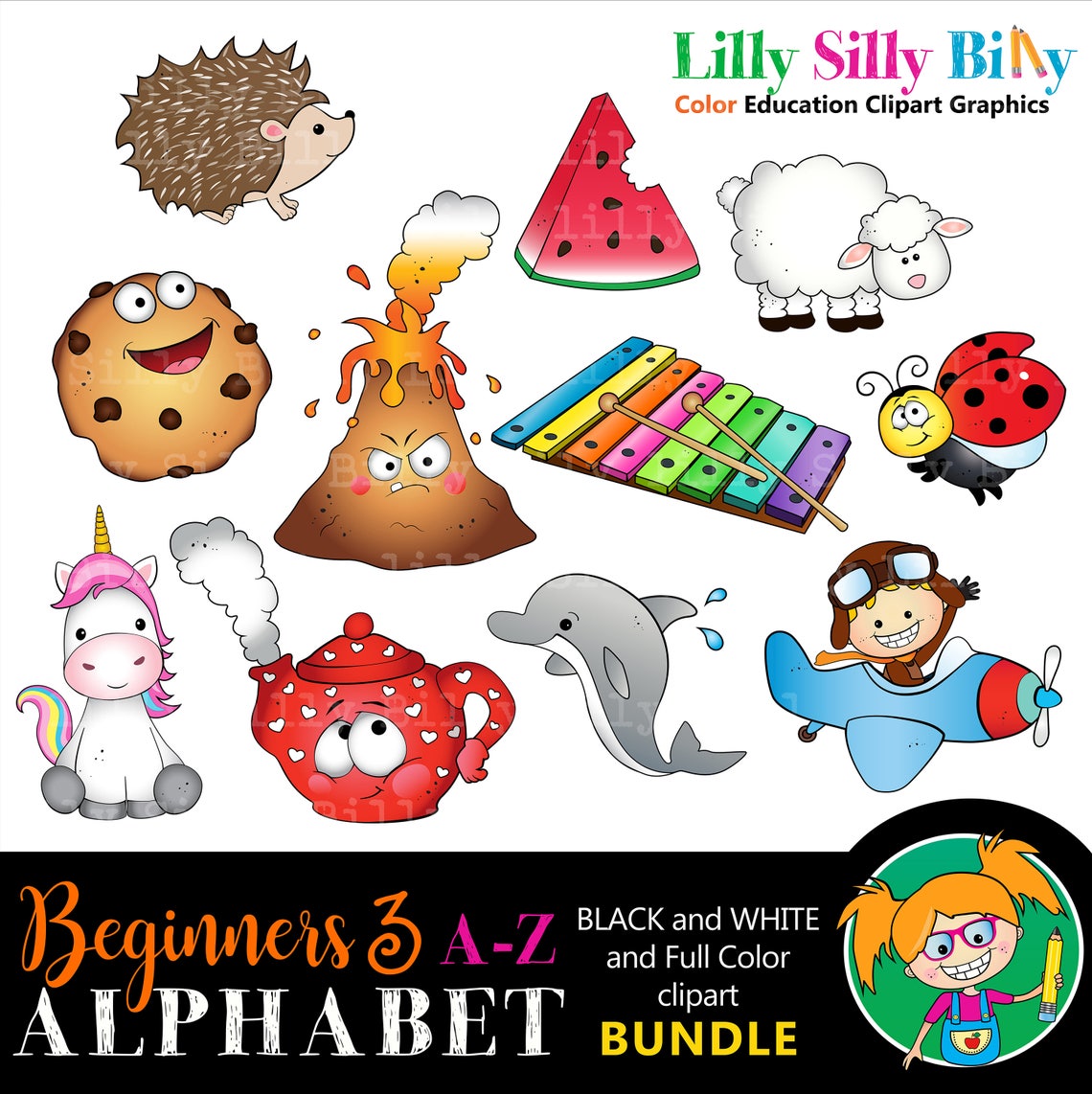 Alphabet Clipart BLACK AND WHITE and Color Teachers - Etsy