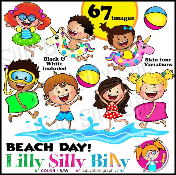 Beach Day Clipart Super Set in Color & Black/white. lilly - Etsy Australia