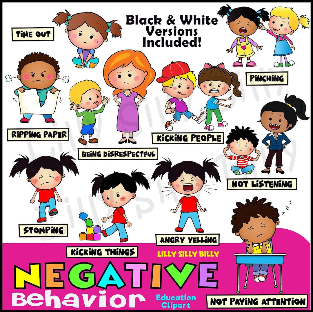 Negative Behaviour 1 - Clipart in BLACK & WHITE/ Full Color. Small ...
