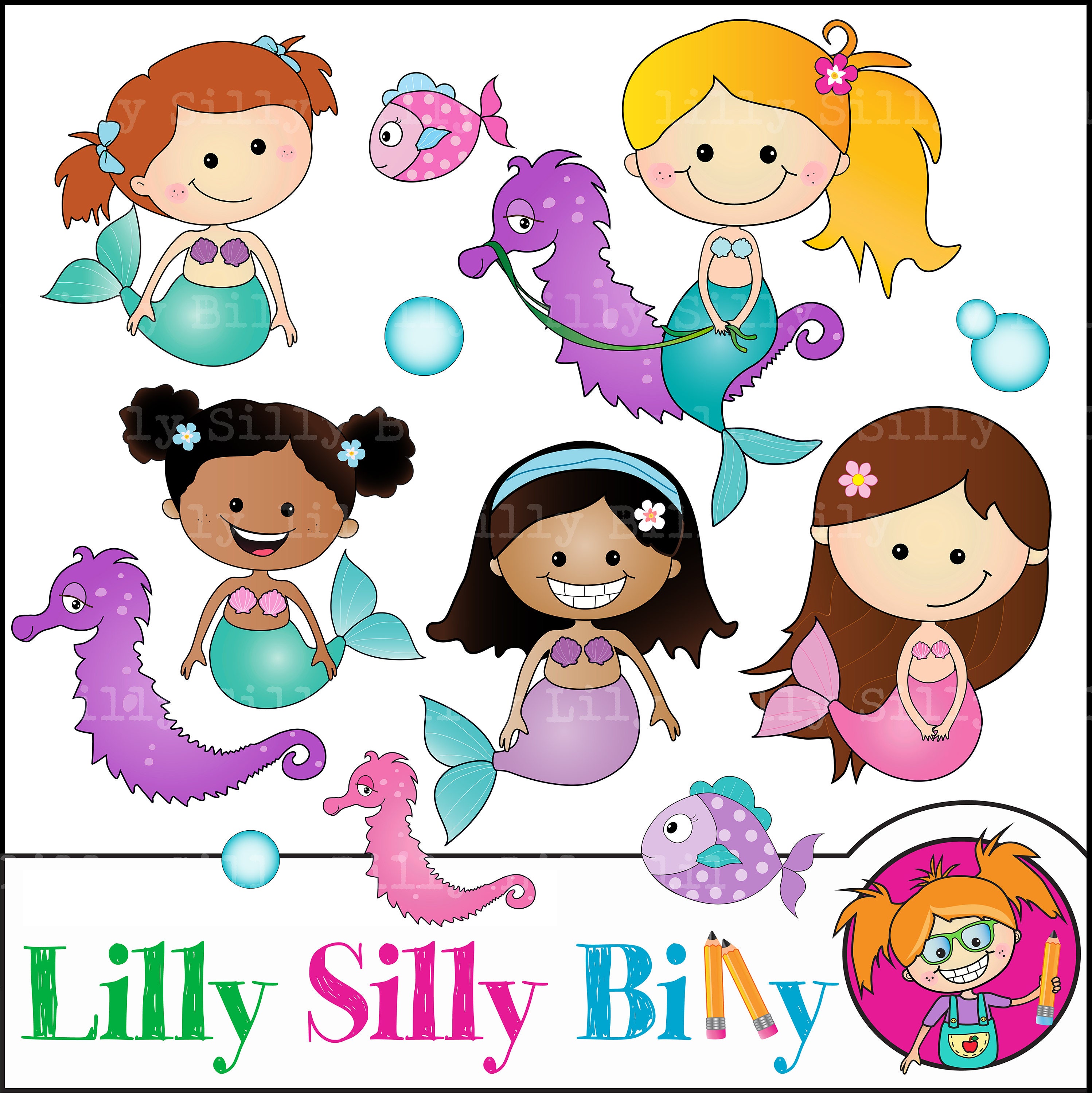 Mermaids Clipart Commercial Use Graphics Undersea Images - Etsy