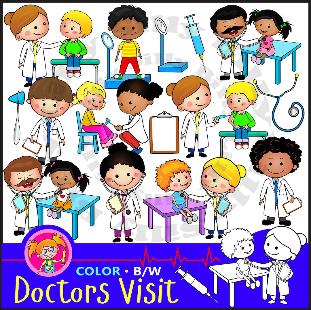 Doctors Visit - BLACK and WHITE/ and Full Color Clipart. Educational ...