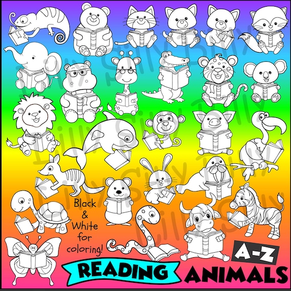 Animals Reading Black And White Clipart