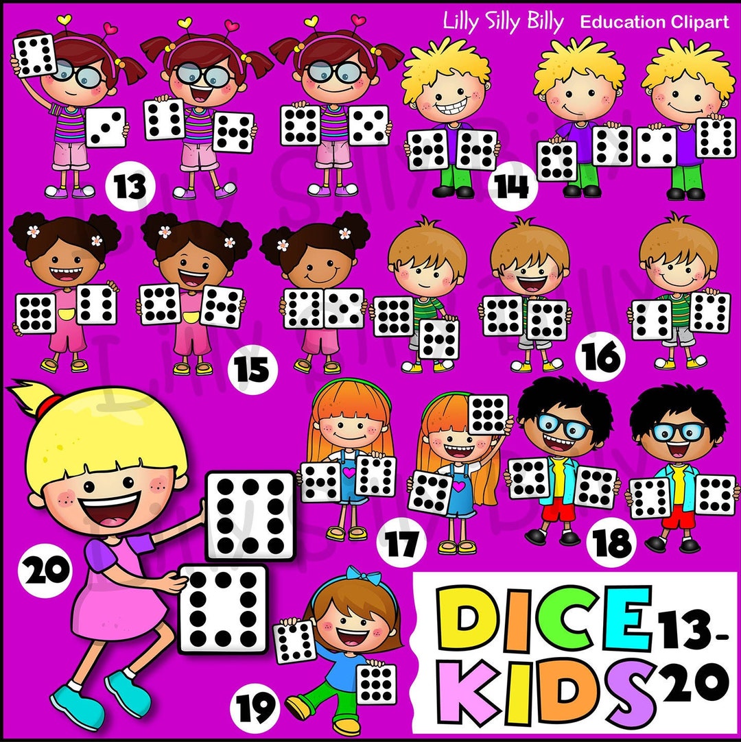 Dice Kids. Numbers 13-20. Clipart of Kids With Dice. Small Commercial ...