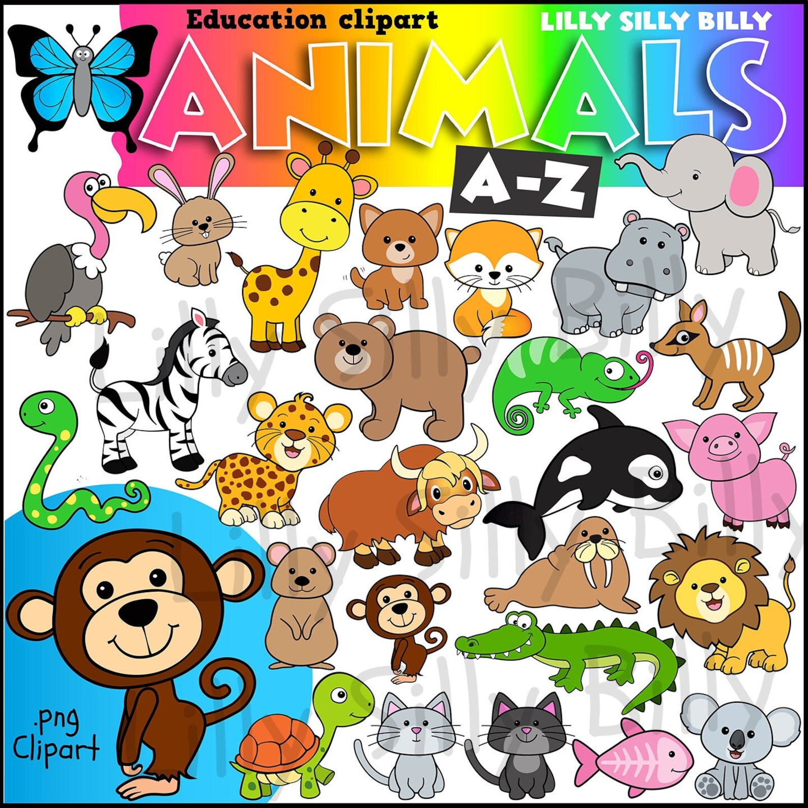 Animals A-Z, Clipart. Black & White and Full Color Graphics ...