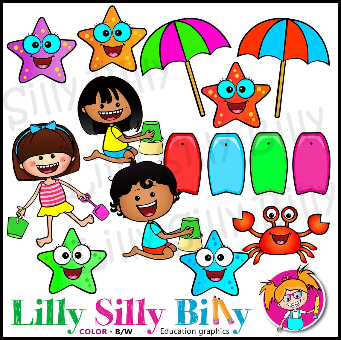 Beach Day Clipart Super Set in Color & Black/white. lilly - Etsy Australia