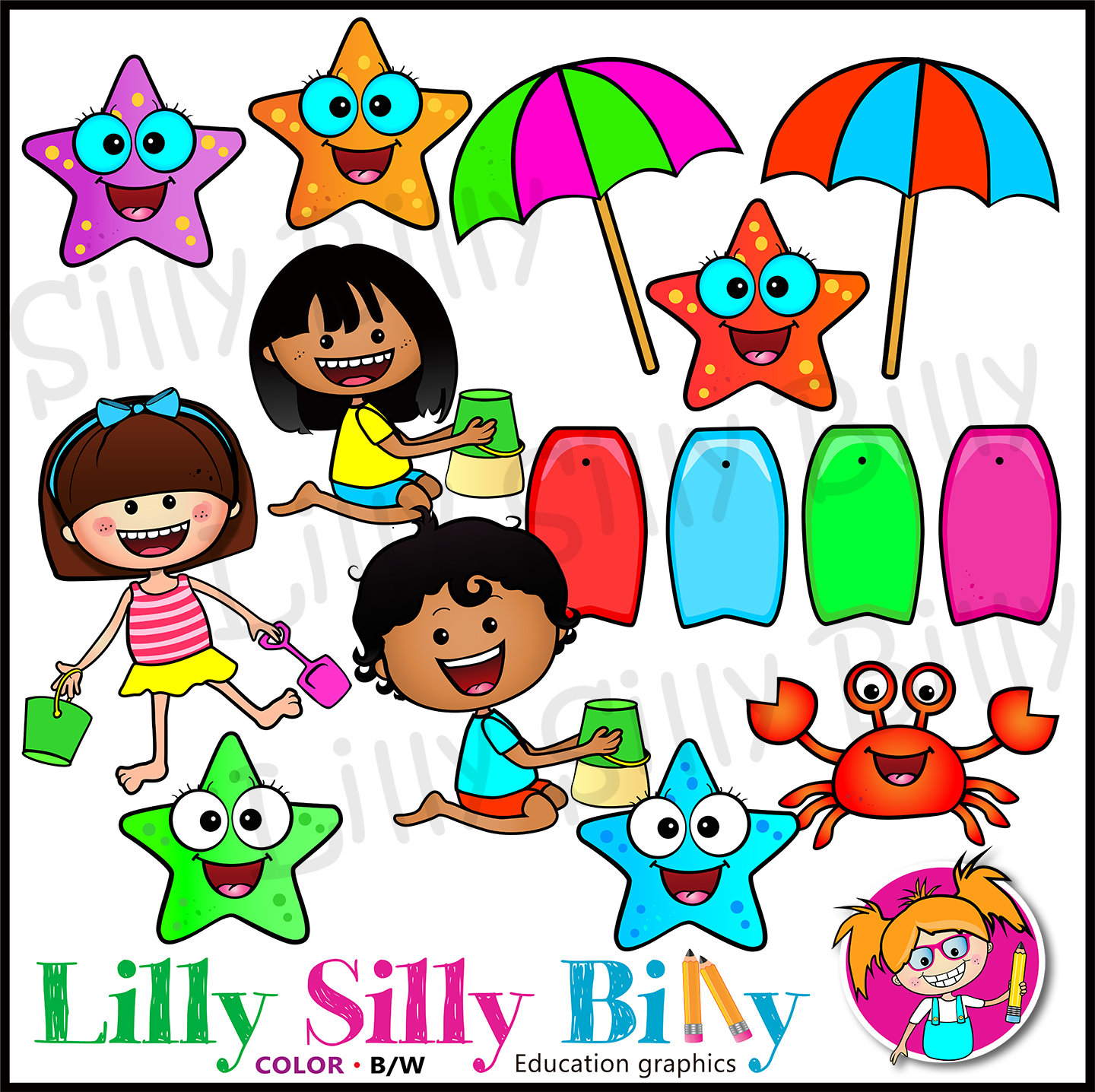 Beach Day Clipart Super Set in Color & Black/white. lilly - Etsy Australia
