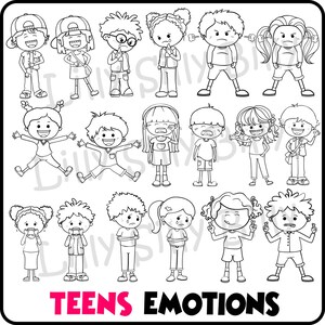 Teen's Emotions. Clipart, Black and White & COLOR, Small Commercial and ...