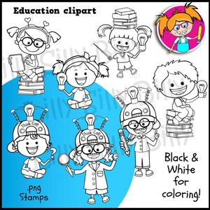 Bright Kids 2. Clipart Mini-set, Black and White & COLOR, Small ...