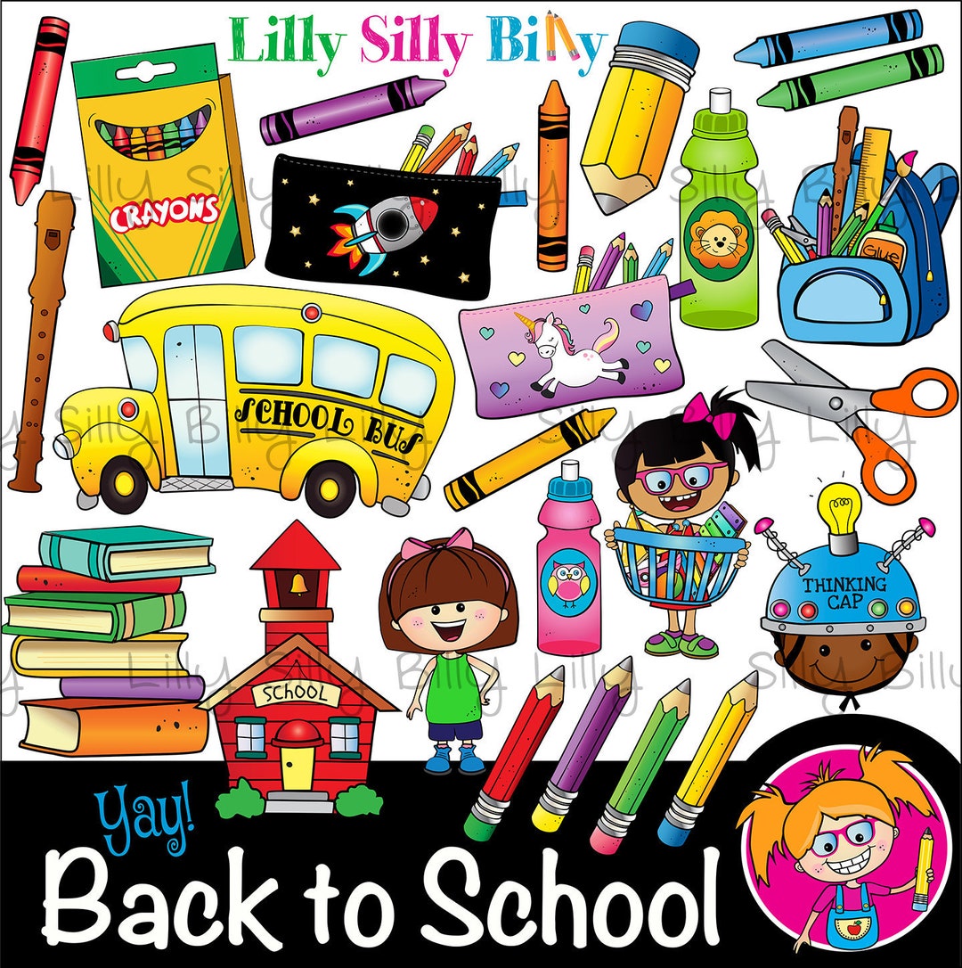 Back to School Clipart, 40 Clipart Images (BLACK and WHITE & COLOR ...