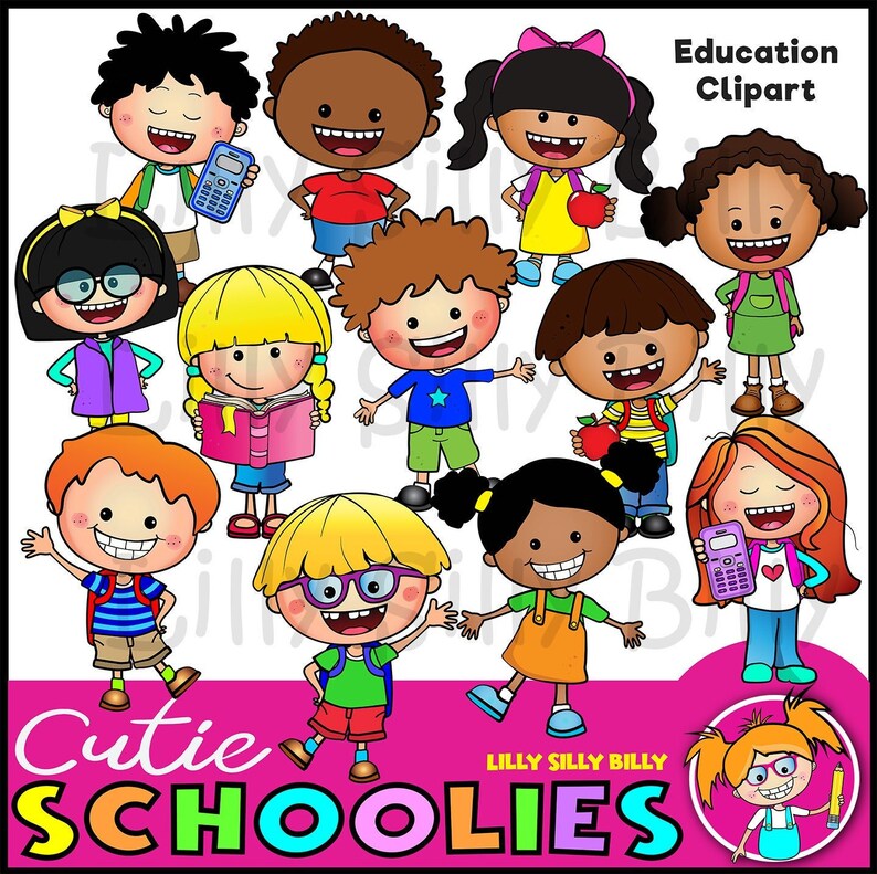 Cutie Schoolies. Clipart, Black and White & COLOR, Small Commercial and ...