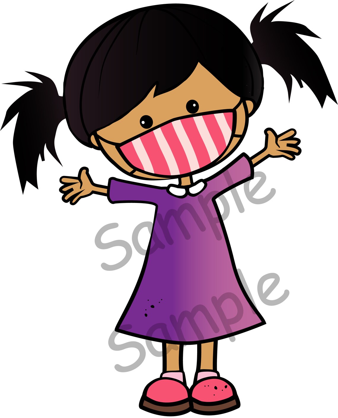 Happy BIG Kids Wearing Masks Clipart. BLACK and WHITE and - Etsy