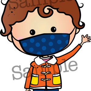 Kool Kids With Covid-safe Masks, Clipart. BLACK and WHITE and Color ...
