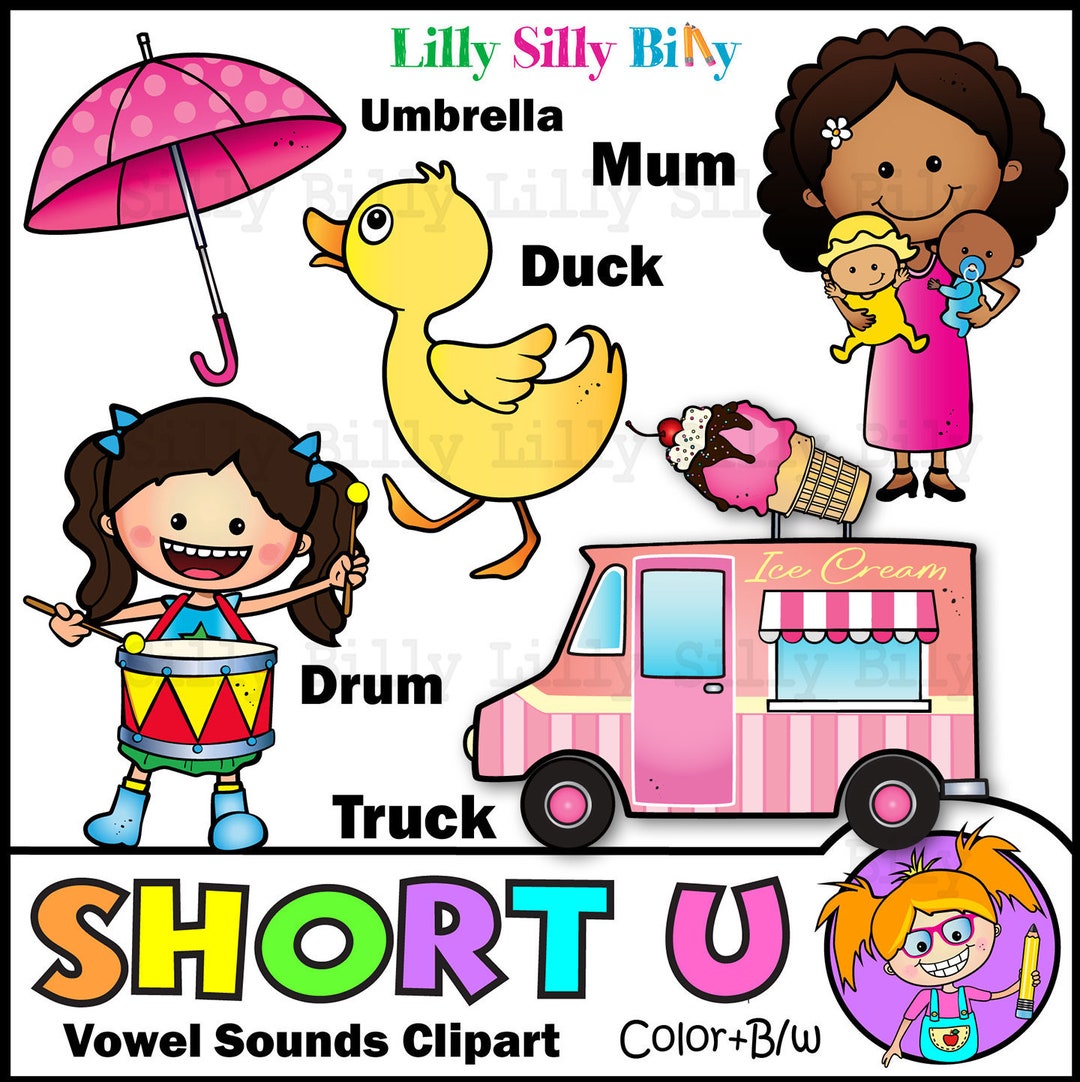 Phonics SHORT U Vowel Sound - B/W & Color Clipart. {lilly Silly Billy ...