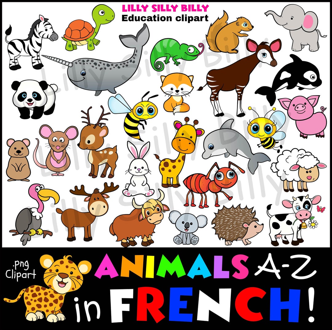 FRENCH Animals A-Z, Clipart. Black & White and Full Color Graphics ...