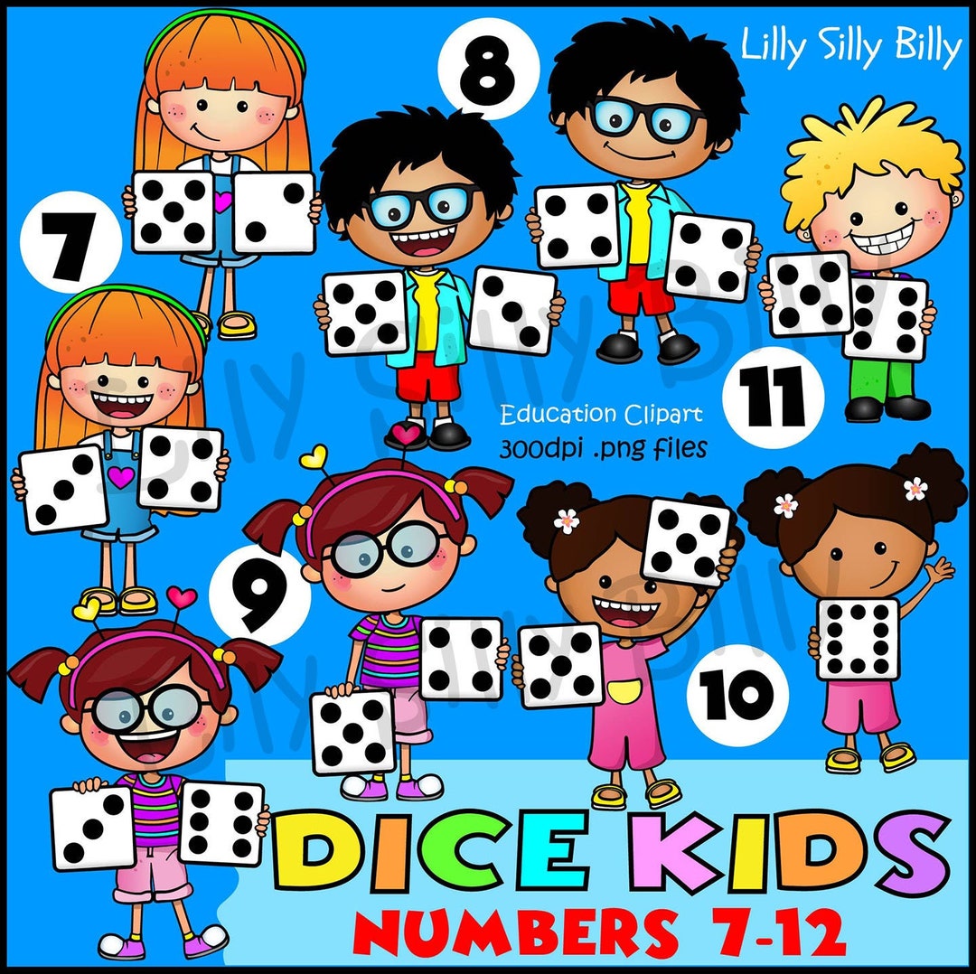 Dice Kids. Numbers 7-12. Clipart of Kids With Dice. Small Commercial ...