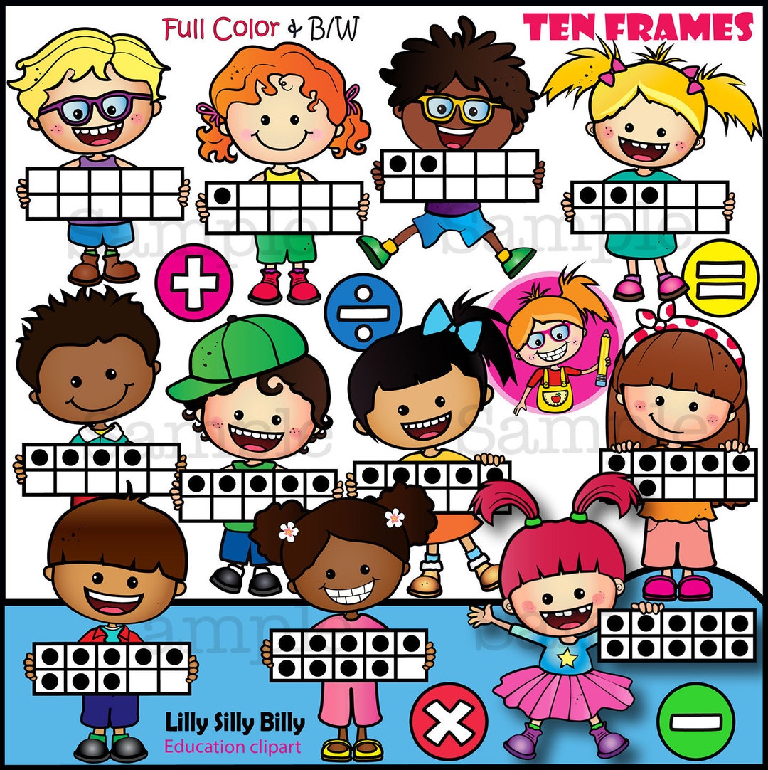 Ten Frame Kids 0-10 PLUS Math Sign Buttons. Cute Clipart for Teachers ...