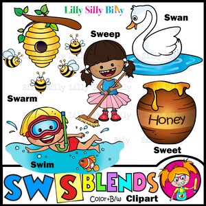 S Blends - 8 Set, Phonics, Clipart BUNDLE. Illustrated Words to Engage ...