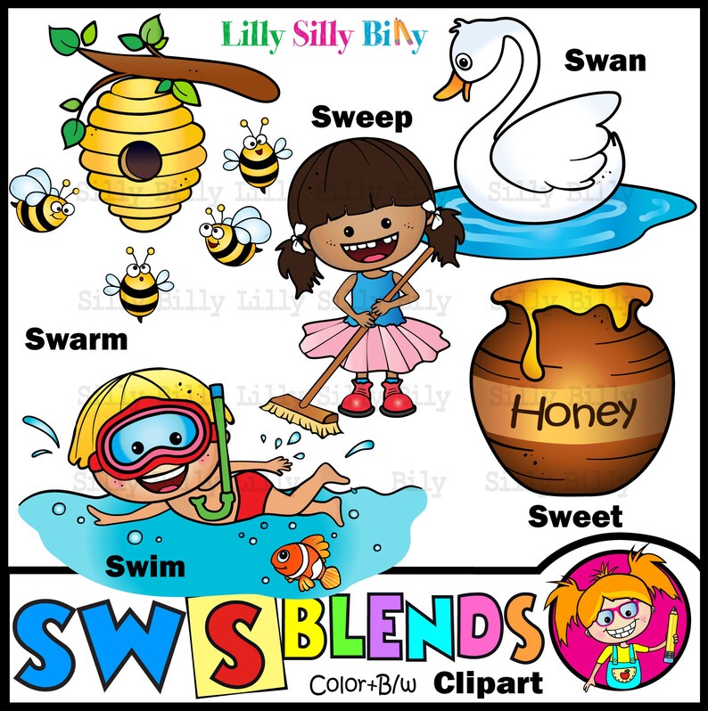 S Blends - 8 Set, Phonics, Clipart BUNDLE. Illustrated Words to Engage ...