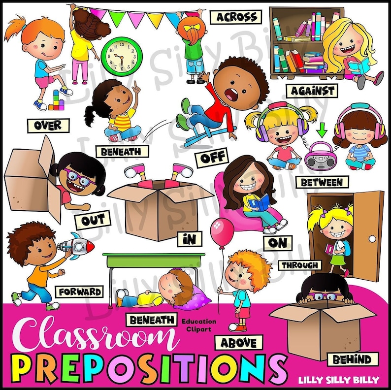 PREPOSITIONS. Clipart, Black and White & COLOR, Small Commercial Use ...
