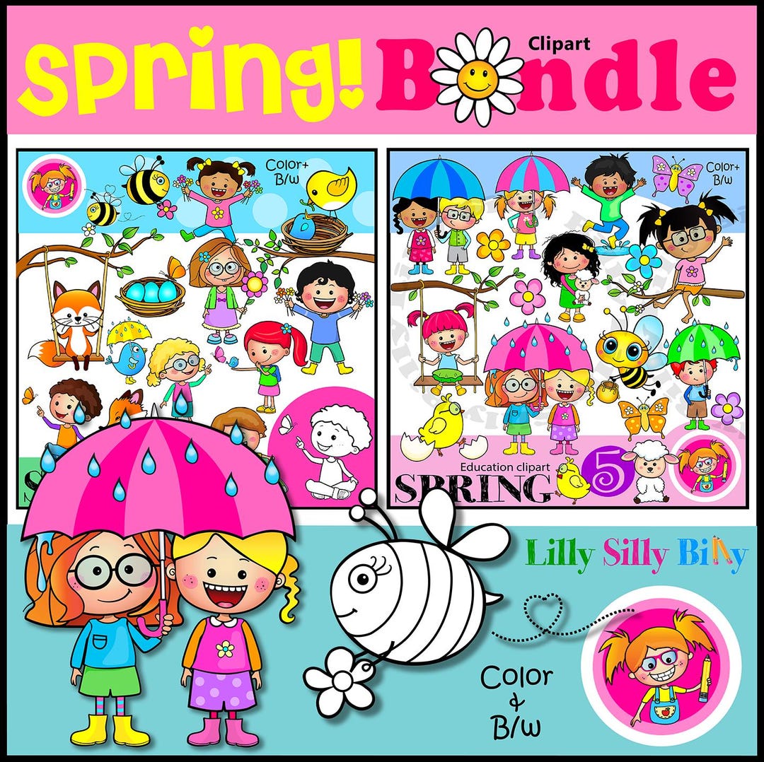 SPRING 5 & 6. Clipart Bundle. BLACK and WHITE and Color. Education ...