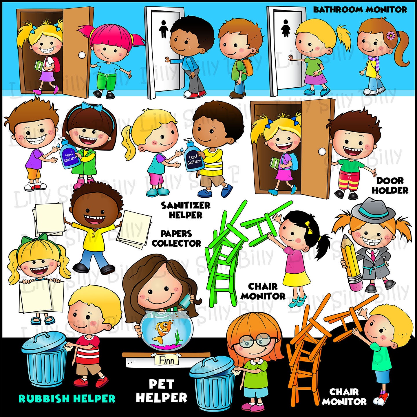 Classroom JOBS BLACK and WHITE/ and Full Color Clipart. - Etsy