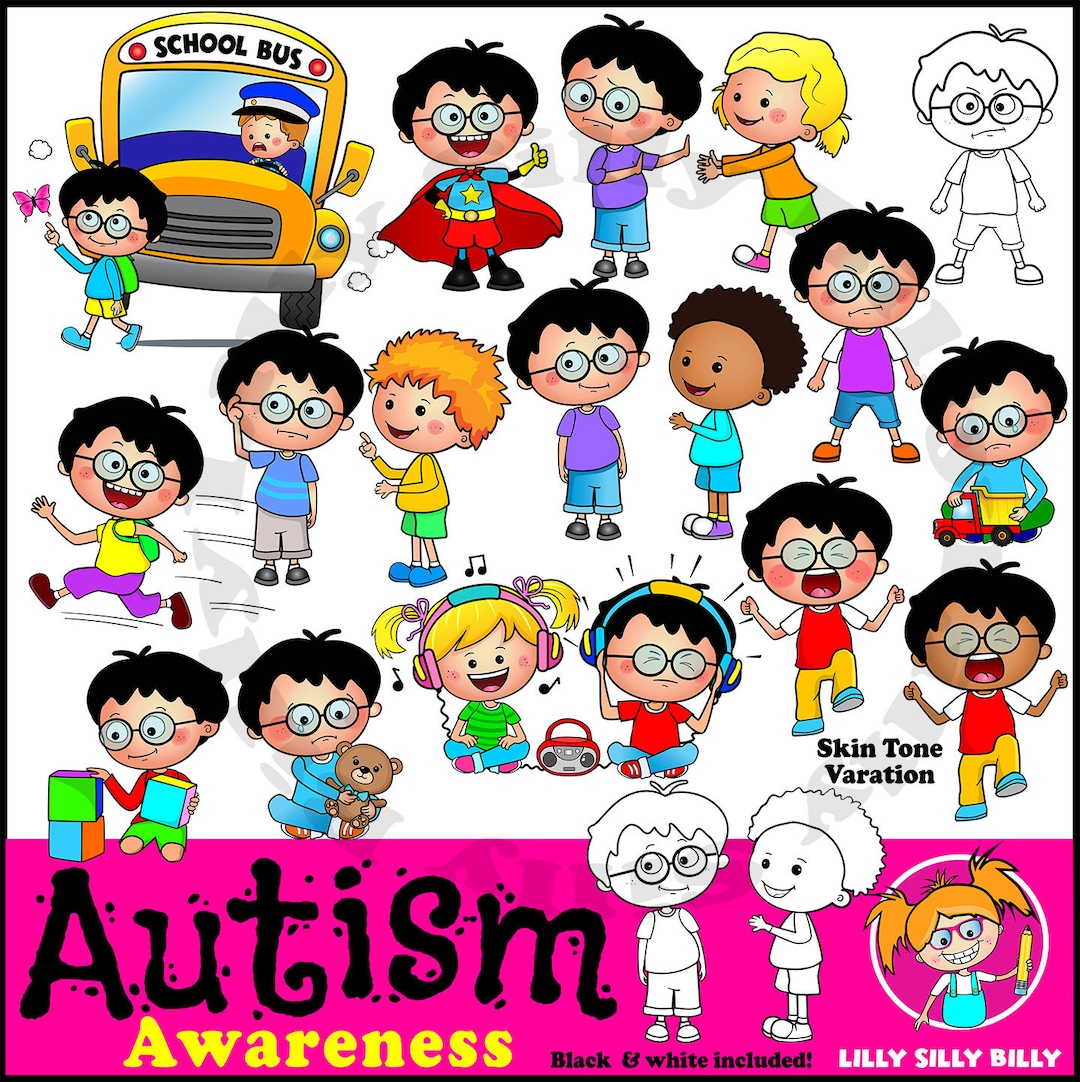 Autism Awareness Clipart - Black & White/ Full Color. Small Commercial ...