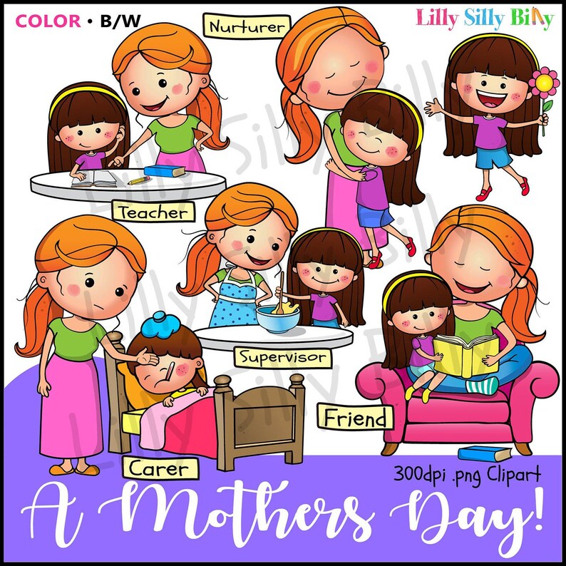 A Mothers Day Clipart in BLACK & WHITE/ Full Color. Small Commercial ...