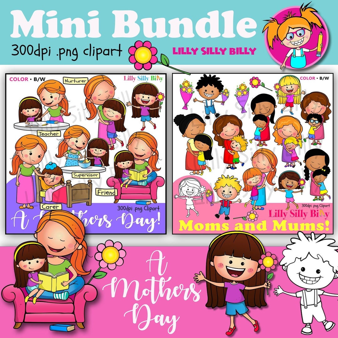 A Mothers Day - Clipart Mini Bundle in BLACK & WHITE/ Full Color. Small ...