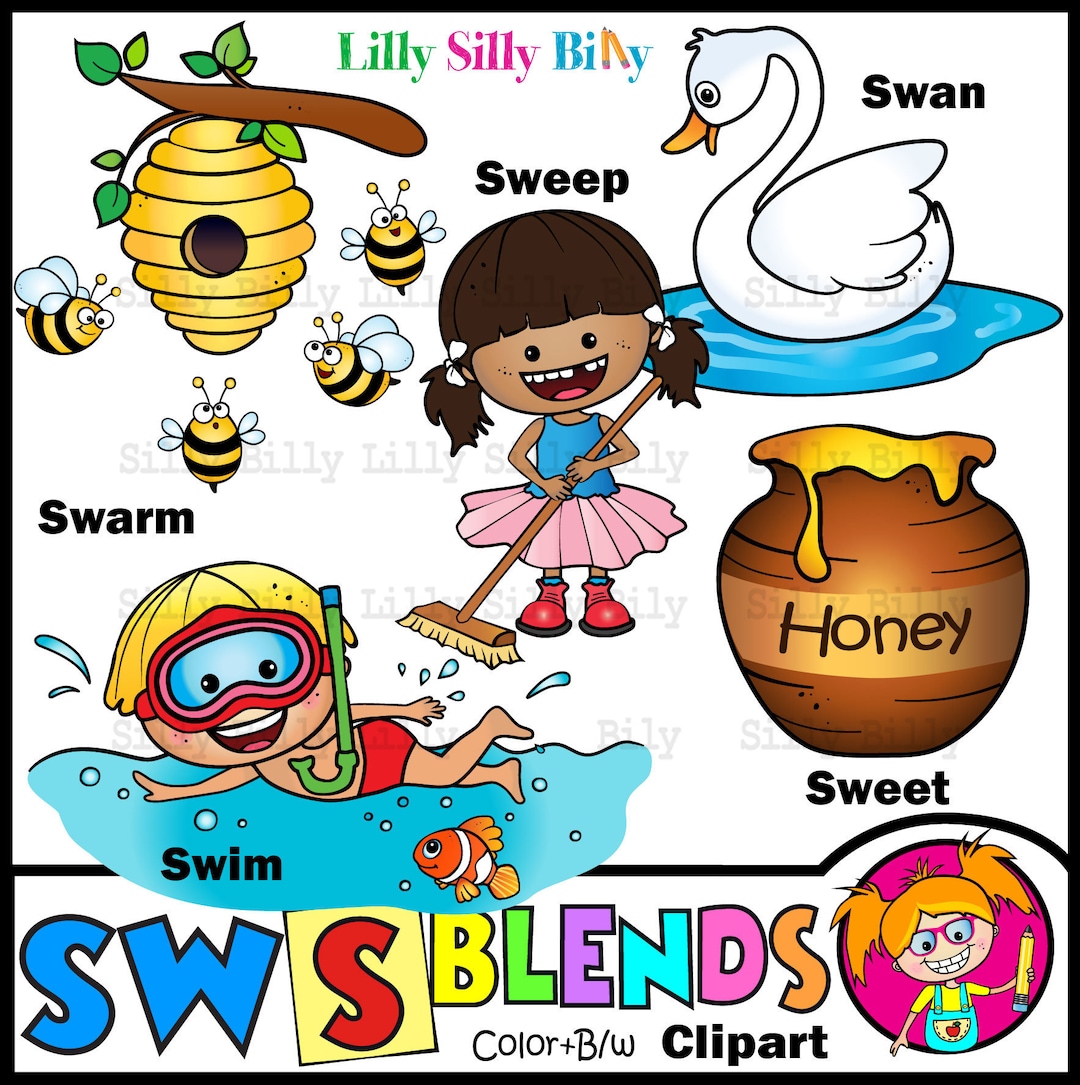 S Blends (sw), Black and White and Color Clipart. Word Illustrations ...