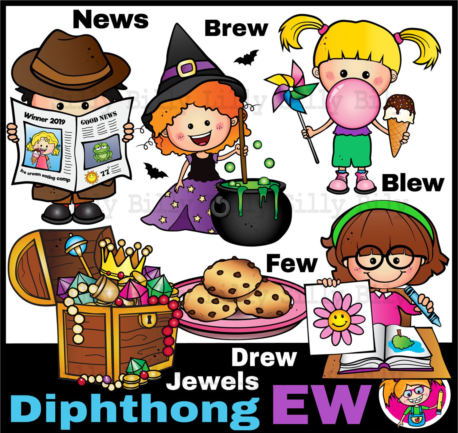 Diphthong BUNDLE. Phonics, 192 Clipart Images in Black and White Stamps ...