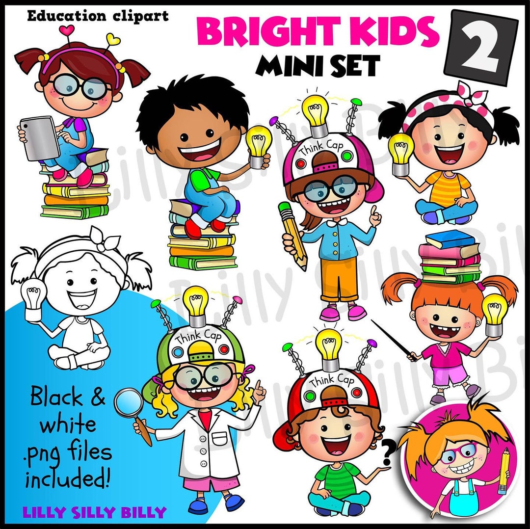 Bright Kids 2. Clipart Mini-set, Black and White & COLOR, Small ...