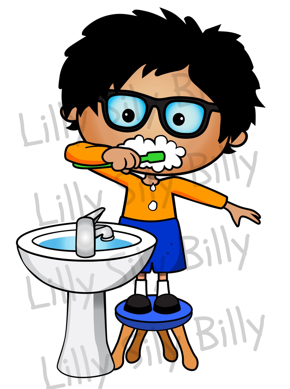 Morning Routine. Clipart in Black & White/ Full Color. Small Commercial ...