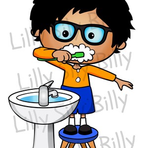 Morning Routine. Clipart in Black & White/ Full Color. Small Commercial ...