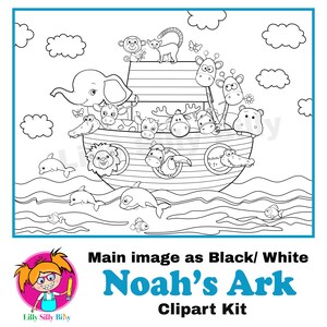 Noah's Ark- Clipart and Color Illustration Kit. for Educational and ...