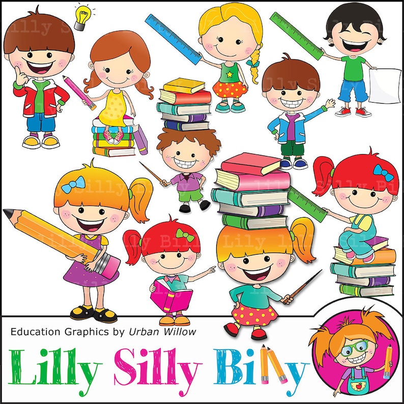 School Kids Clipart, Cute Commercial Use Digital Images, Clip Art Books ...