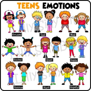 Teen's Emotions. Clipart, Black and White & COLOR, Small Commercial and ...