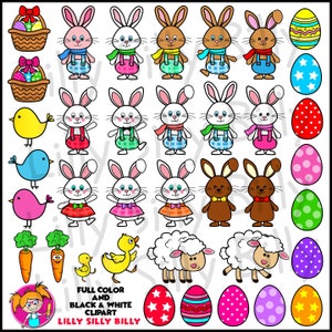 Hoppy Easter - Clipart in BLACK & WHITE/ Full Color. Small Commercial ...
