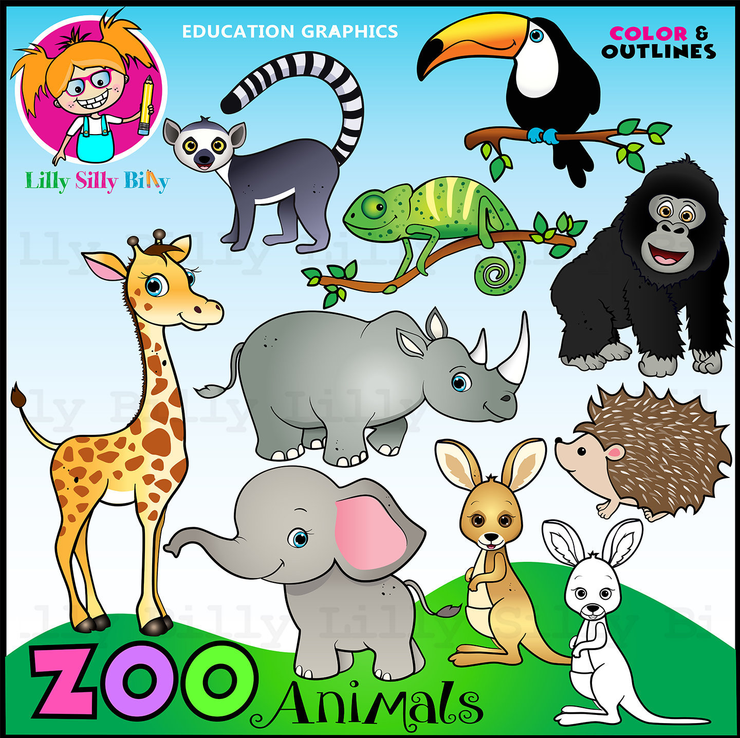 Happy Zoo Animals Clip Art