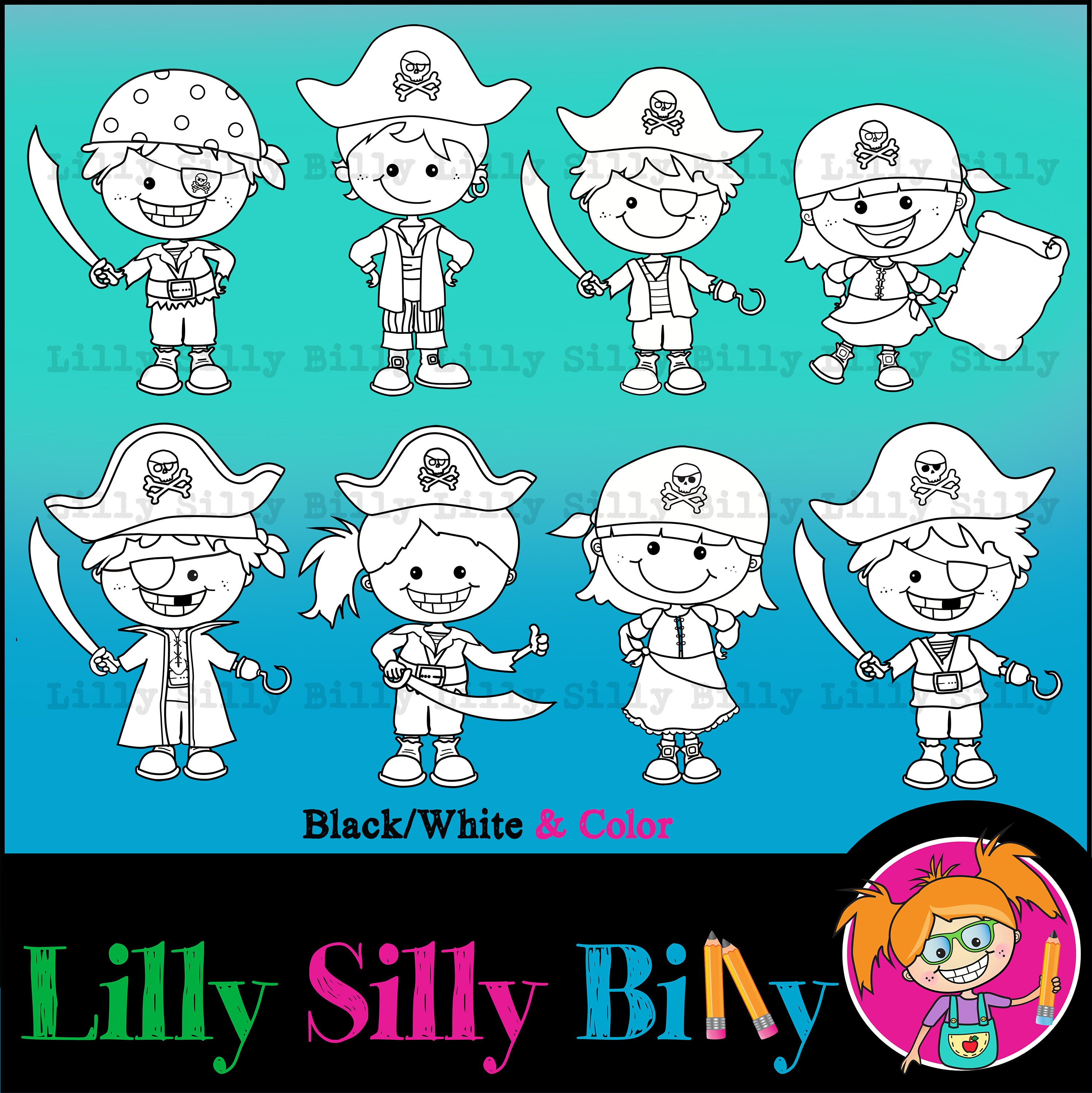 Pirate Treasures, Black and White & Color Clipart, Adventure, Pirates ...
