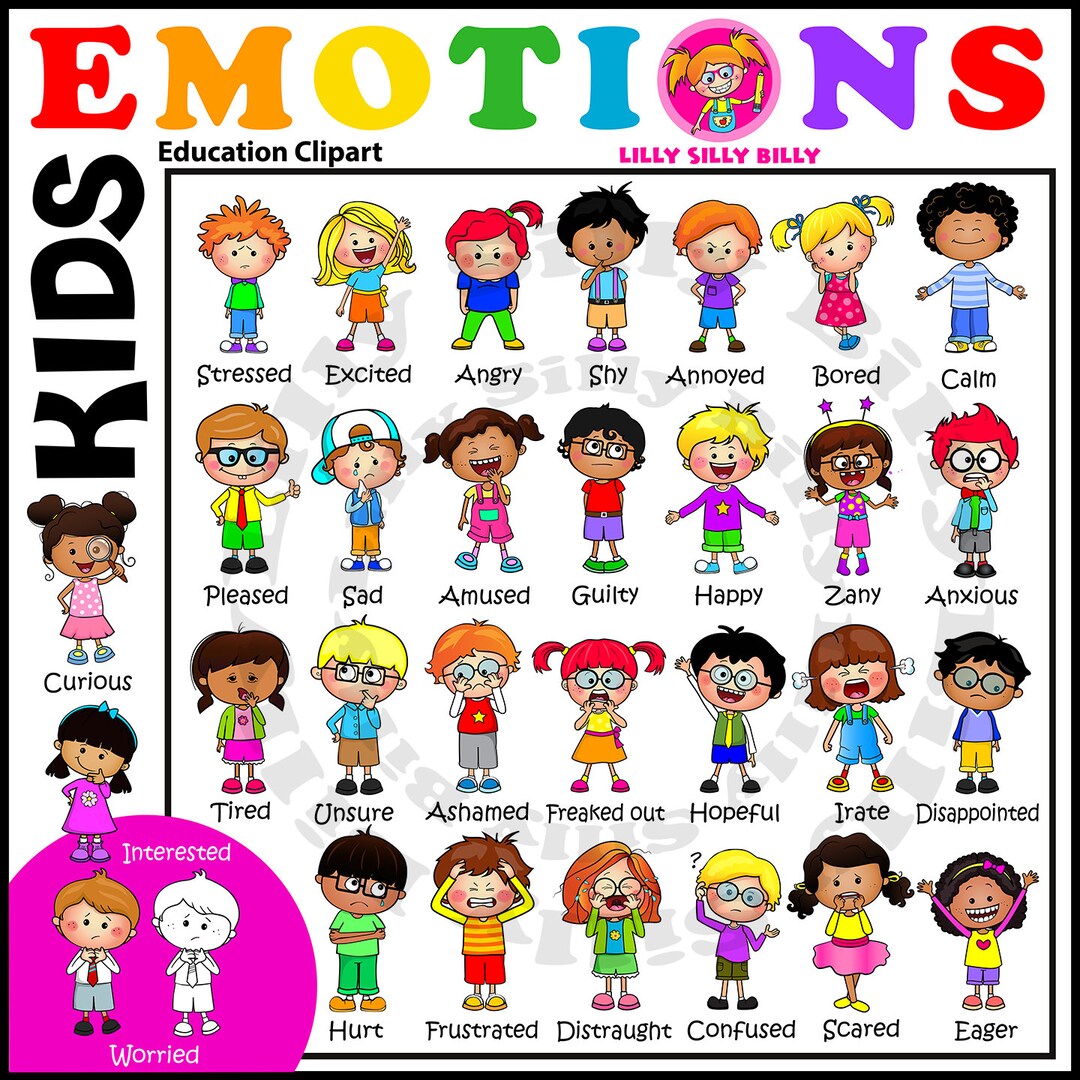 30 Emotions Clipart Kids. 60 Color and Black/white Images. Sweet ...