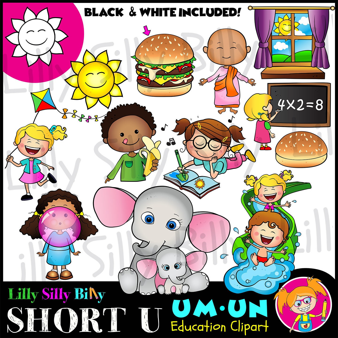 CVC Short U Vowel MINI SET 2 um, Un B/W & Color Clipart Images. - Etsy