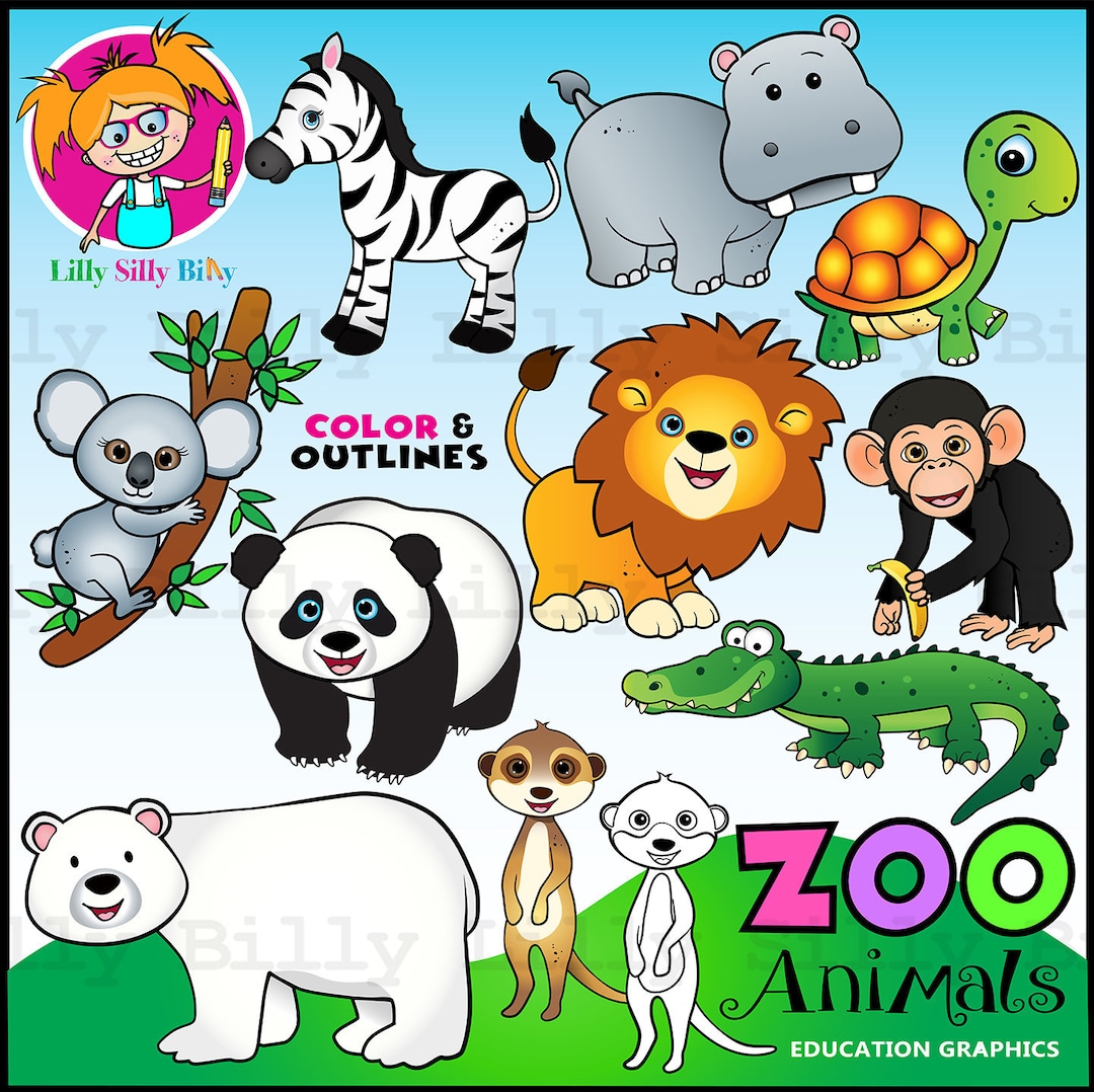 Zoo Animals 1 - Vibrant Clipart of Happy Zoo Animals. Small Commercial ...