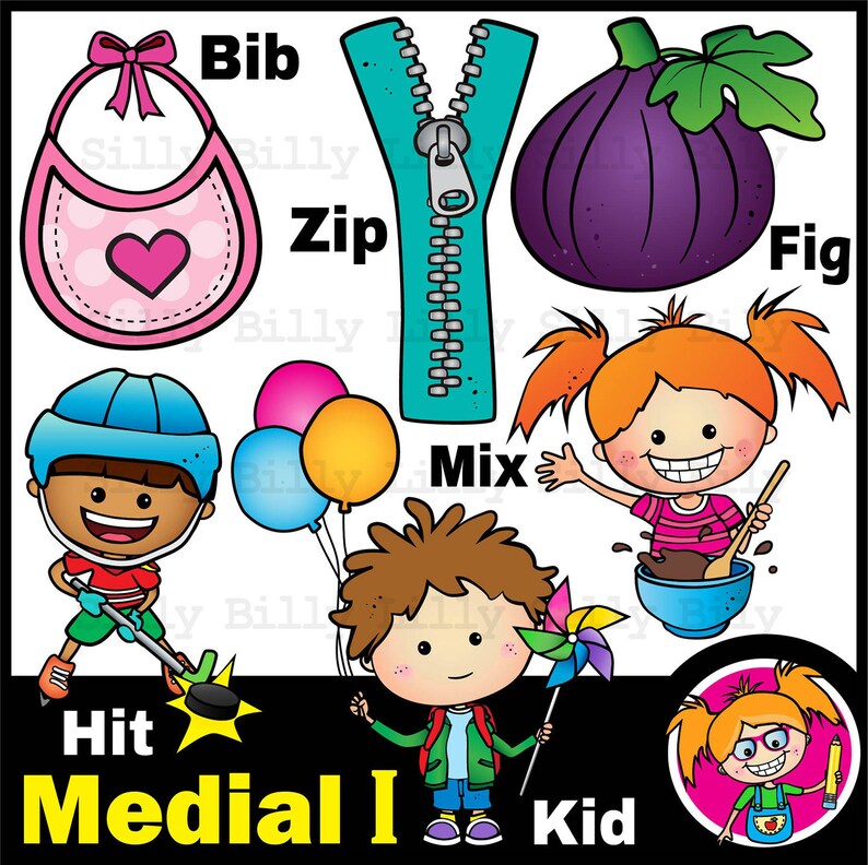 Medial i Clip Art Illustrated Words B/W & Color Clipart - Etsy