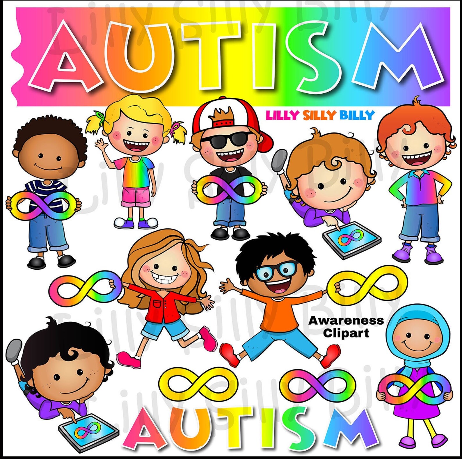 Autism Awareness Clipart in Black & White/ Full Color. Small - Etsy