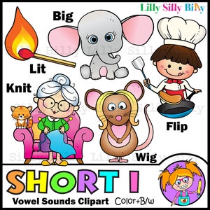 Phonics 50 Image, SHORT VOWELS BUNDLE, - B/W & Color Clipart. {lilly ...