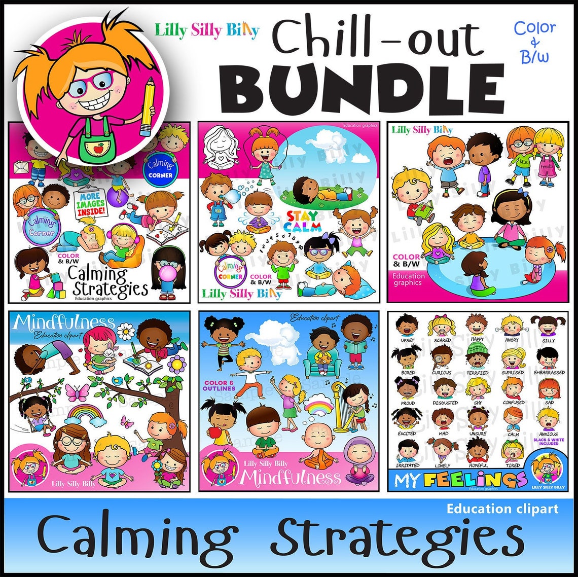 Chill-out BUNDLE. Calming Strategies Clipart. BLACK and WHITE - Etsy