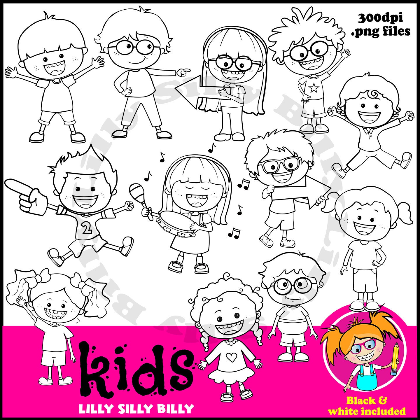 Kids. Clipart in Color & Black/white. {lilly Silly Billy}. Small ...