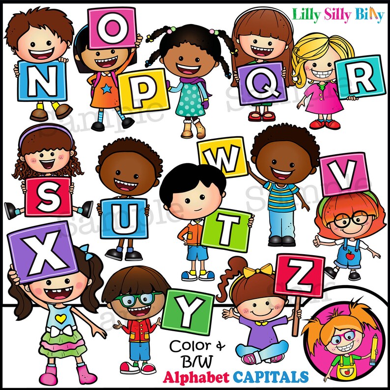 Alphabet Kids Capitals N-Z. Cute Clipart of Children Displaying Letters ...