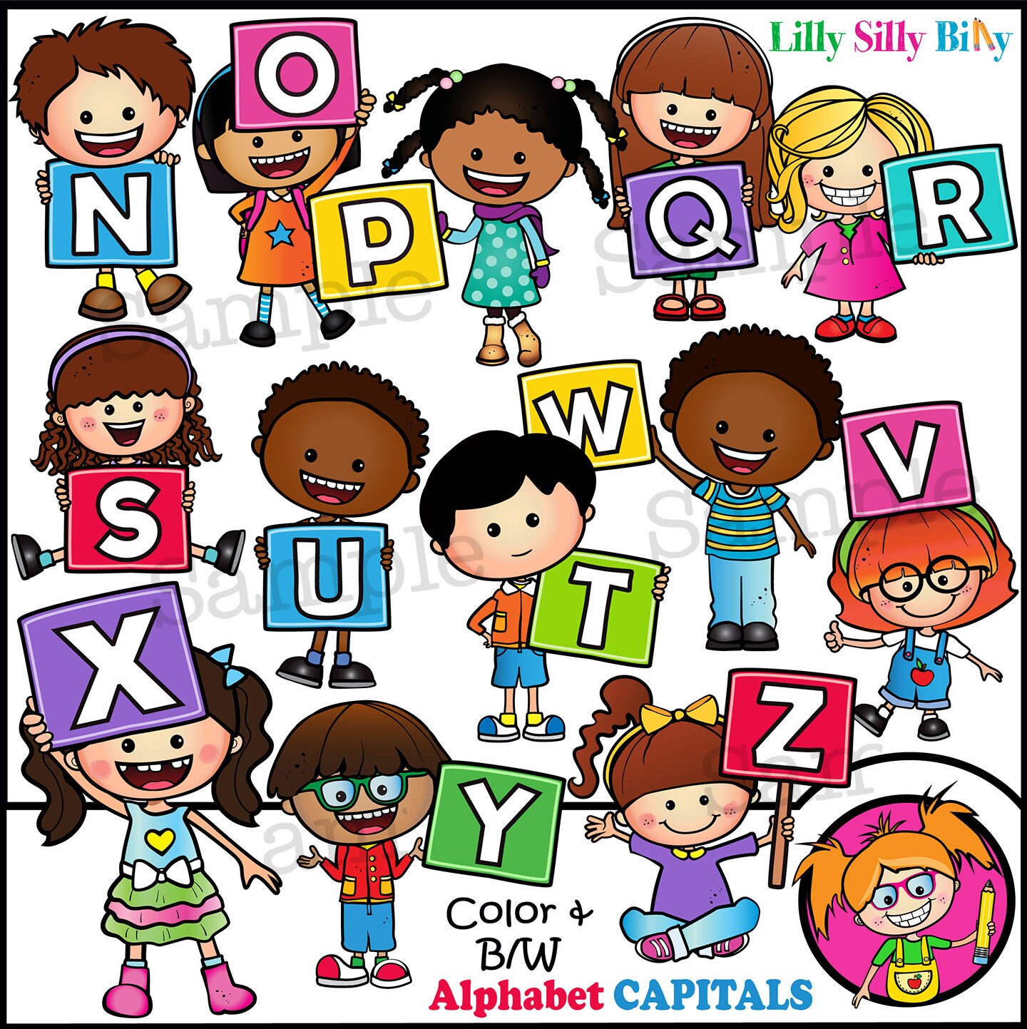 Alphabet Kids Capitals N-Z. Cute Clipart of Children Displaying Letters ...