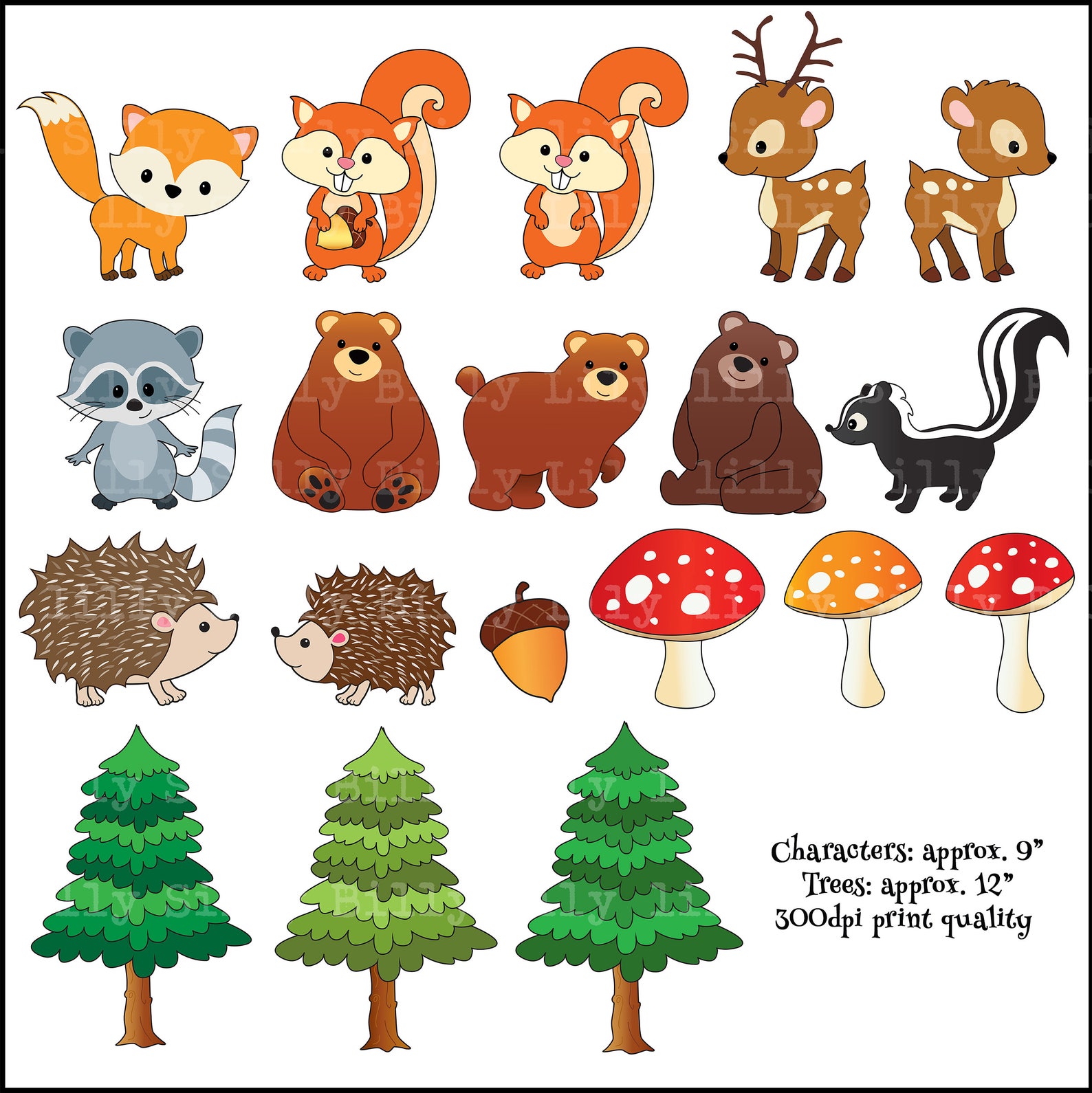 Woodland Animals Commercial Use Graphics Deer Bears | Etsy